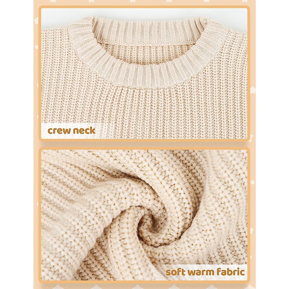 Arssm Toddler Sweater Knit Baby Boy Girl Kids Sweater Crewneck Long Sleeve Pullover Sweater Tops Winter Clothes(Beige-3T)