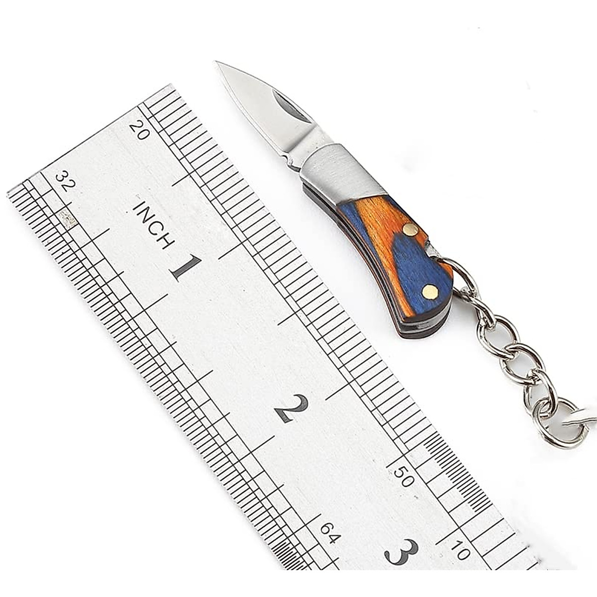 DOSMAMZ 2PCS Small Pocket Knives, Mini Keychain Knife, EDC Stainless Steel Knife, Colorful Wood Handle Folding Knife