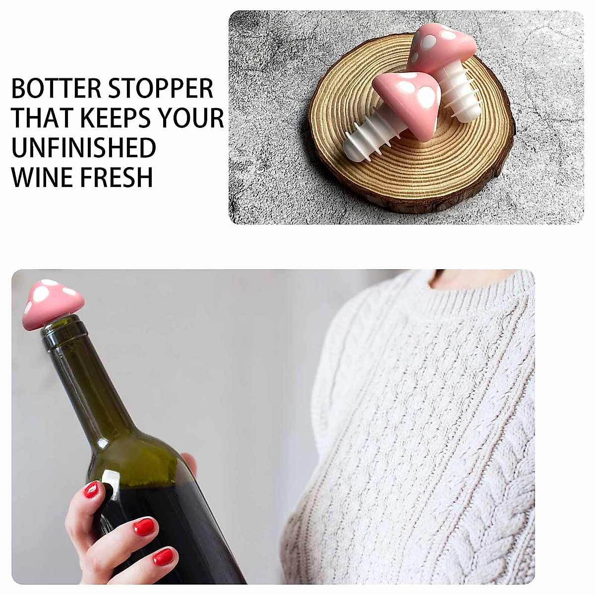 Pink Mushroom Wine Stoppers Mushroom-Shaped Bottle Plug Wine Bottle Stoppers Wine Accessories Kitchen Gadgets Kitchen Gift Set Creative Gifts Halloween Mushroom Decoration -2pcs Bottle Stoppers