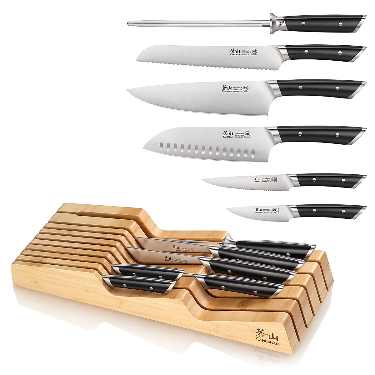 Cangshan HELENA Series German Steel Forged BBQ Knife Set (Black, 8-Piece In-Drawer Set)