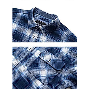 TACVASEN Men's Flannel Shirts Long Sleeve Casual Button Down Regular Fit Plaid Shirts Blue L