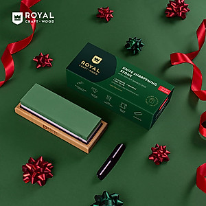 Universal Knife Sharpening Stone w/Dual Grit 1000/6000 for Kitchen Knife Set, Chef Knife, and more - Whetstone Sharpening Kit with Angle Guide, Non-Slip Silicon and Bamboo Bases by ROYAL CRAFT WOOD