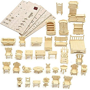 LoveInUSA 3D Wooden Dollhouse Furniture Puzzle DIY House Room Miniature Furniture Sets Puzzle Gift for Kids