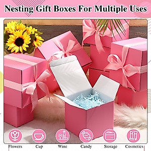 Yeaqee 24 Pcs Prank Gift Box with Ribbon Nesting Gift Boxes Assorted Sizes Surprise Square Funny Gag Gift Box for Packaging Presents Weddings Birthday Christmas Anniversaries, 1.9-6.3 Inch (Pink)