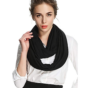 corciova Black Soft Girl Women Infinity Wrap Scarf Stretchy Jersey Knit Sleep Head Circle Scarf Continuous Loop Light Weight