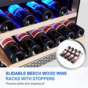 Phiestina Wine Refrigerator, 24 inch-46 Bottles Wine Cooler, Built-in Wine Fridge Under Counter or Freestanding Dual Zones, Auto Defrost with 6 Removable Shelves Glass Door for Home Office Bar