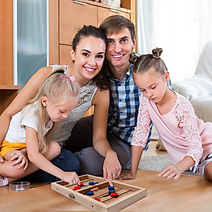 Kiditos 22.4" Fast Sling Puck Wooden Tabletop Hockey Game - 3 Levels, 2-4 Players, Slingshot Game for Family Game Night