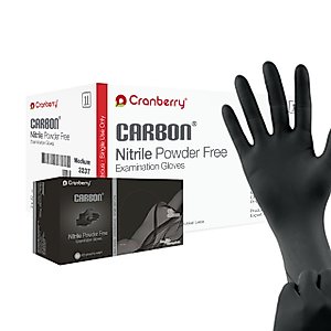 Cranberry USA CR3235case Carbon Nitrile Powder Free Exam Glove, 3.2 mil, Black, X-Small, Pack of 2000