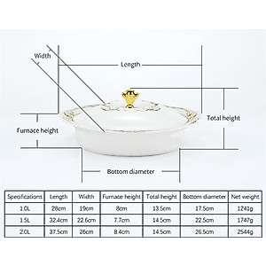 HONHPD 3 Piece Set Ceramics Oval Chafing Dish 1.0/1.5/2.0L Luxury an Crown Gold Food Warmer Set for Buffet Weddings, Parties, Banquets, Catering Events, Golden