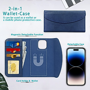 FYY Designed for iPhone 14 Pro 6.1 Case, [Compatible with Magsafe Charging] 2-in-1 Magnetic Detachable Wallet Phone Case with Card Holder Protective Cover for iPhone 14 Pro 6.1" 2022 Blue