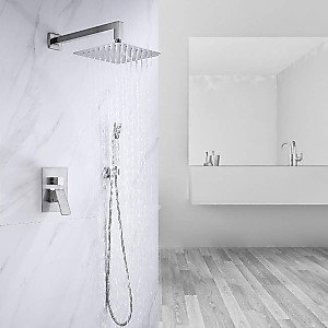 Gappo Shower System Brushed Nickel Wall Mounted High Pressure 10 Inch Rain Shower Head System Rainfall Shower Faucet Shower Combo Set with Handheld Rough-in Valve Included