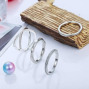 LOYALLOOK 4PCS Stainless Steel Stacking Wedding Band Rings Women CZ Criss Cross Ring Women Engagement Eternity Knuckle Mid Ring Set, Size 7