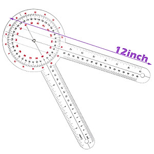 12 Inch Goniometer Transparent Orthopedic Angle Ruler Plastic Goniometer 360 Degree for Body Measuring Tape Goniometer Protractor Ruler (1)