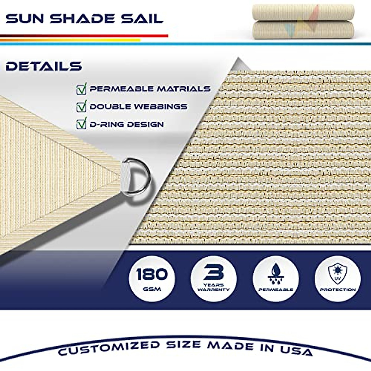 Windscreen4less 8' x 8' x 11.3' Triangle Sun Shade Sail - Beige Durable ...