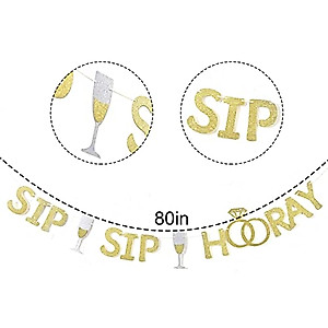 YESSWL Sip Sip Hooray Banner - Gold Glitter Bachelorette Wedding Engagement Birthday Party Decorations，bridal Shower Decoration，photo Booth Props