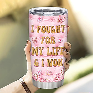 Hyturtle Personalized 2D Printed Breast Cancer Awareness Tumbler Gifts for Women - Birthday Christmas Gifts For Breast Cancer Survivors - Custom Name 20oz Insulated Stainless Steel Travel Tumbler