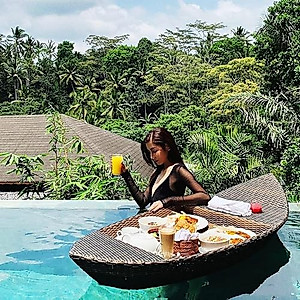 Floating Tray Floating Serving Tray Swimming Pool Rattan Woven Loating Food & Drink Holder, for Pool Serving Drinks, Brunch, Food On The Water, Brown