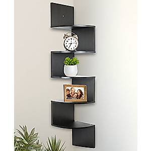Greenco 5-Tier Corner Shelves, Floating Corner Shelf, Wall Organizer Storage, Easy-to-Assemble Tiered Wall Mount Shelves - Bedrooms, Bathroom Shelves, Kitchen, Offices, Living Rooms (Espresso Finish)