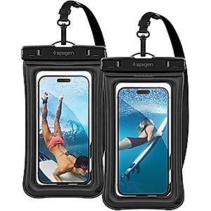 Spigen AquaShield Floating Universal PVC Protective Cases with IPX8 A610 Compatible with iPhone, Galaxy, Xiaomi, Google (Pack of 2) - Black