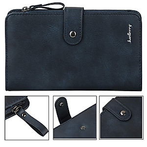 Wristlet Wallets for Men & Women, Leather Clutch Wallet with Card Slots Business Long phone Purse Multi Card Organizer (C224 Navy Blue)