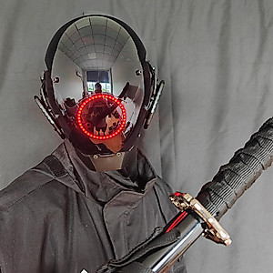 KYEDAY Punk Mask Cosplay for Men, LED Round Light Mask for Women Cosplay Halloween Fit Party Music Festival Accessories (Red)