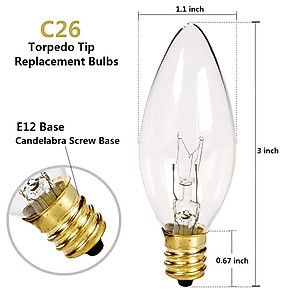 25 Pack Clear Torpedo Tip Replacement Bulbs, Replacement Light Bulbs for Electric Candle Lamps, Window Candles, Chandeliers- Clear Incandescent E12 Candelabra Base Light Bulbs- 120V 7 Watts Bulbs