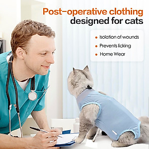 Kodervo Cat Surgical Recovery Suit Professional for Male Female Cats Abdominal Wounds Cone E-Collar Alternative, Anti-Licking or Skin Diseases Pet Surgical Recovery Suit, Soft Fabric Onesies for Cats
