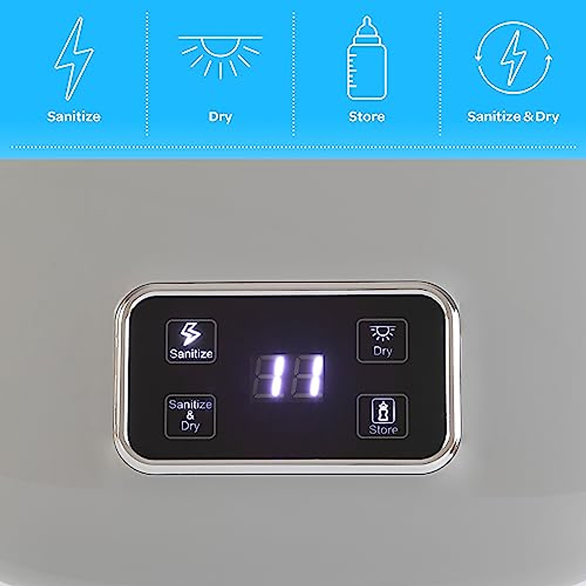 EVLA’S Baby Bottle Sanitizer & Dryer, UV Light Sanitizer Box for Baby Feeding Bottles, Pacifiers, Toys for Baby, Sanitizes in Minutes, Touch Screen Control (Gray)