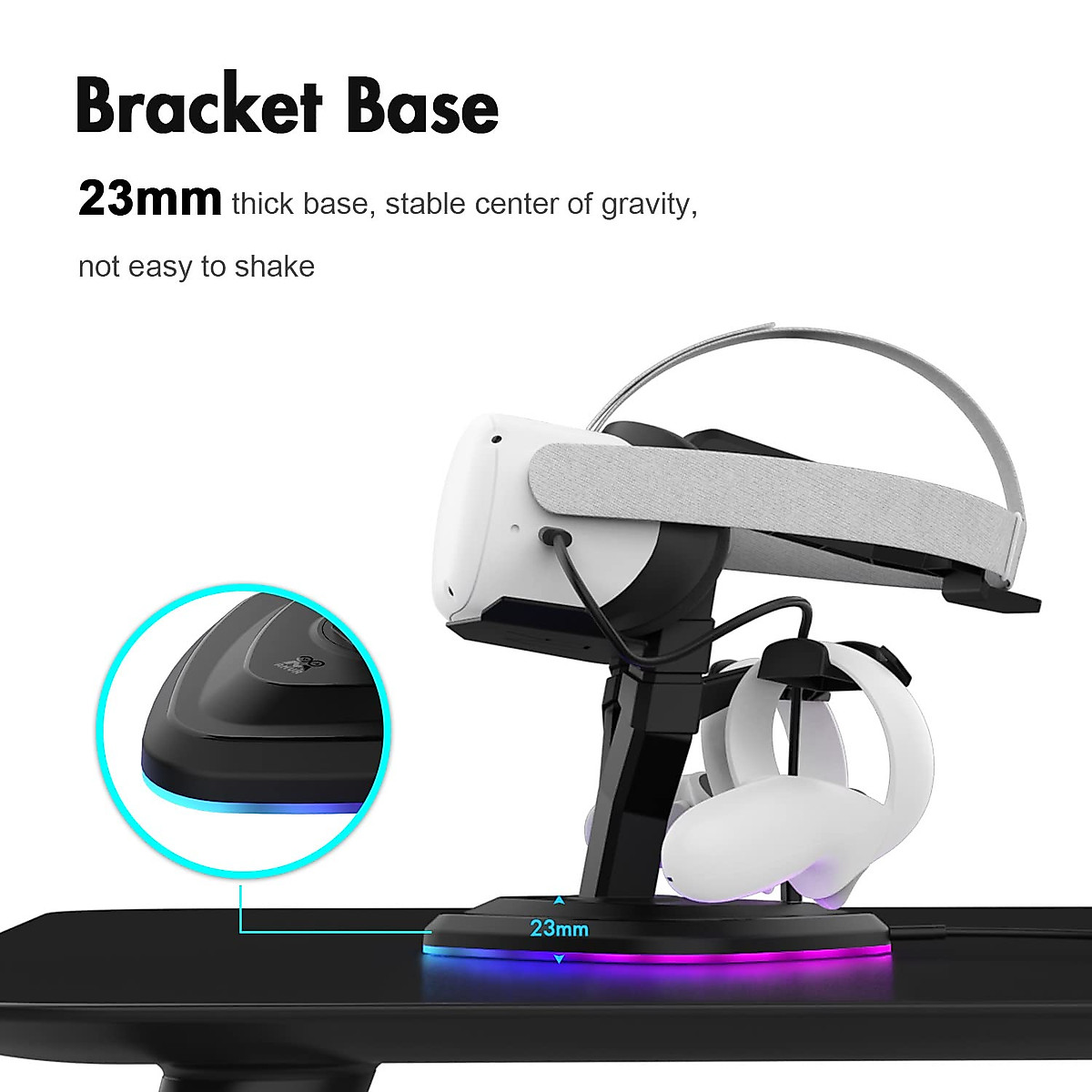 AMVR RGB Stand Holder Compatible with Oculus/Meta Quest 3/Quest 3S/Quest 2/Quest Pro/Pico 4/PSVR 2, Vertical VR Headset Charging Dock, Colorful Breathing Light