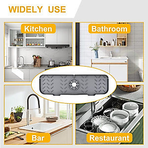 2PCSKitchen Sink Splash Guard, Silicone Faucet Handle Drip Catcher Tray, Kitchen Sponge Holder Faucet Absorbent Sink Protectors Mat for Kitchen Bathroom Sink Accessories 19.7" x 5.5"