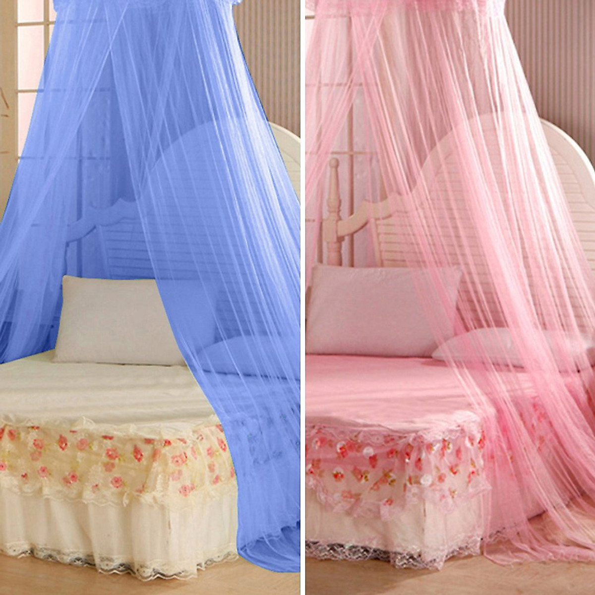 loinhgeo-Bed Mosquito Net for Holiday Indoor Elegent Lace House Bedding Decor Sweet Round Bed Canopy Dome Mosquito Net - Pink