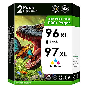 InkjetsClub Remanufactured Ink Cartridge Replacement for 3 HP 96 & HP 97 Ink Cartridge Value Pack. Includes 2 96 Black & 1 97 Color Compatible Ink Cartridges