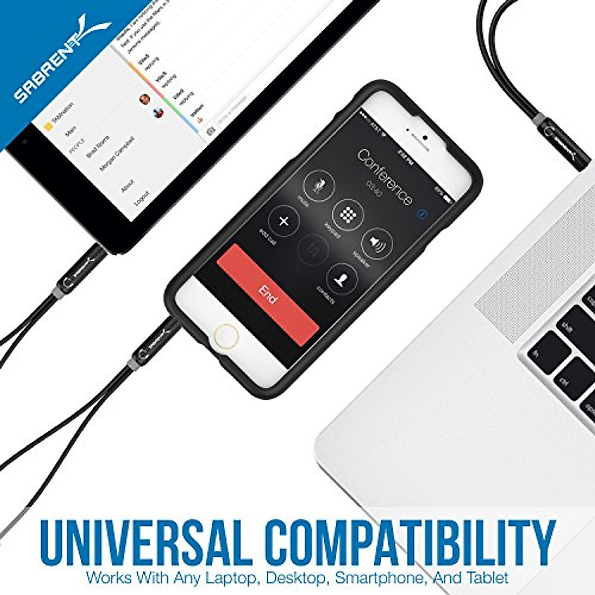 SABRENT 3.5mm Headset Splitter Adapter Cable for headsets with Separate Headphone/Microphone Plugs (CB-AUHM)