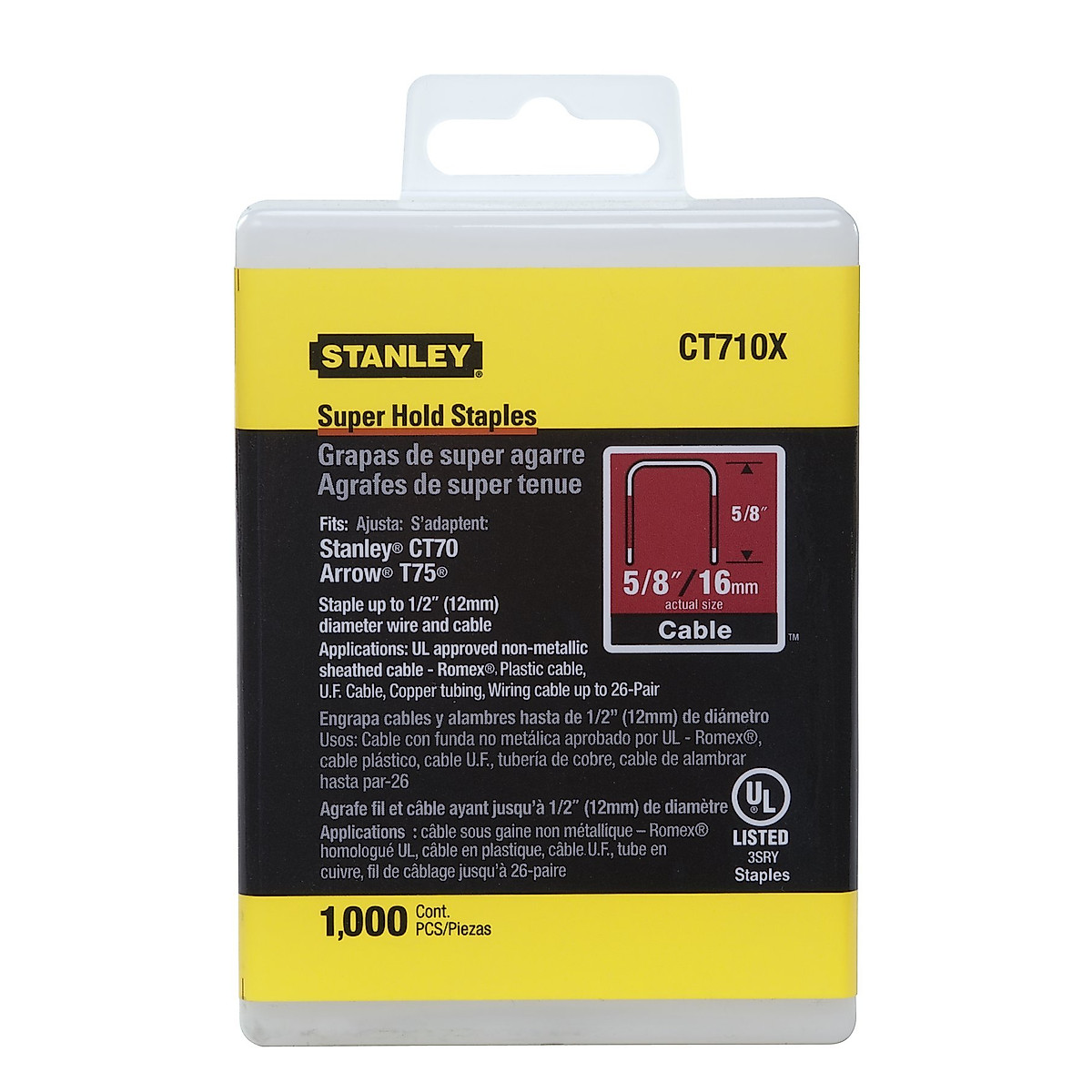Stanley CT710X Wide Crown Super Hold Electrician's Staples 5/8-Inch Lenth, 1/2-Inch Crown, 1000-Pack