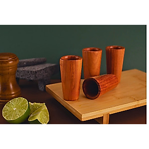 MEXTEQUIL - Wooden Tequila Shot Glasses - Set of 4 - Authentic Mexican Tequila Shot Glasses - Artisanal - handmade - 1.5 oz - Granadillo Wood - Eco-Friendly