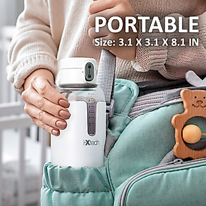 IXTECH Portable Water Warmer for Baby Formula, Milk, 8 oz., Electric Warming with Adjustable Temperature Control, Leak-Resistant Spout, Rechargeable and Wireless