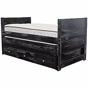 Bedz King All in One Twin Bed with Twin Trundle and 3 Built in Drawers, Weathered Black