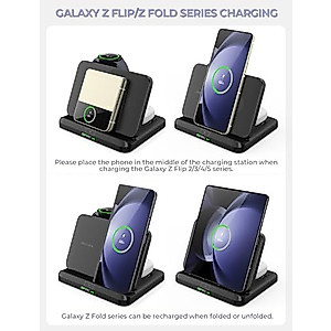 Wireless Charging Station for Samsung and Android, 3 in 1 Foldable Wireless Charger Fast Charger Stand for Galaxy S24/S23/S22/S21/S20 Z Fold 5/4/3 Z Flip 5/4/3, Note20 Ultra, Watch 6/5/Pro/4/3, Buds