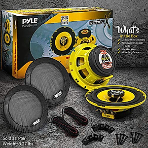 Pyle Car Two Way Speaker System - Pro 6.5 Inch 240 Watt 4 Ohm Mid Tweeter-Audio Sound Speakers For Car Stereo w/ 30 Oz Magnet Structure, 2.25” Mount Depth Fits Standard OEM -PLG6.2 (Pair) Yellow