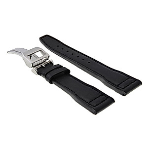 Ewatchparts 23MM LEATHER WATCH STRAP BAND DEPLOYMENT CLASP COMPATIBLE WITH IWC PILOT TOP GUN BLACK SHINY