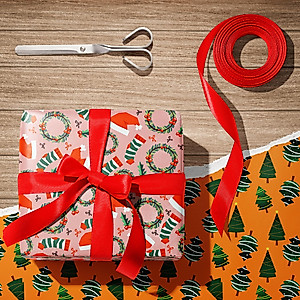 GIOLAINY Christmas Wrapping Paper for Kids Boys Girls - Holiday Gift Wrap Bundle Contain Pink Santa, Snowman, Christmas Tree, Hat Design - 6 Sheets (29 x 43 inches), Recyclable, High Gloss, Easy to