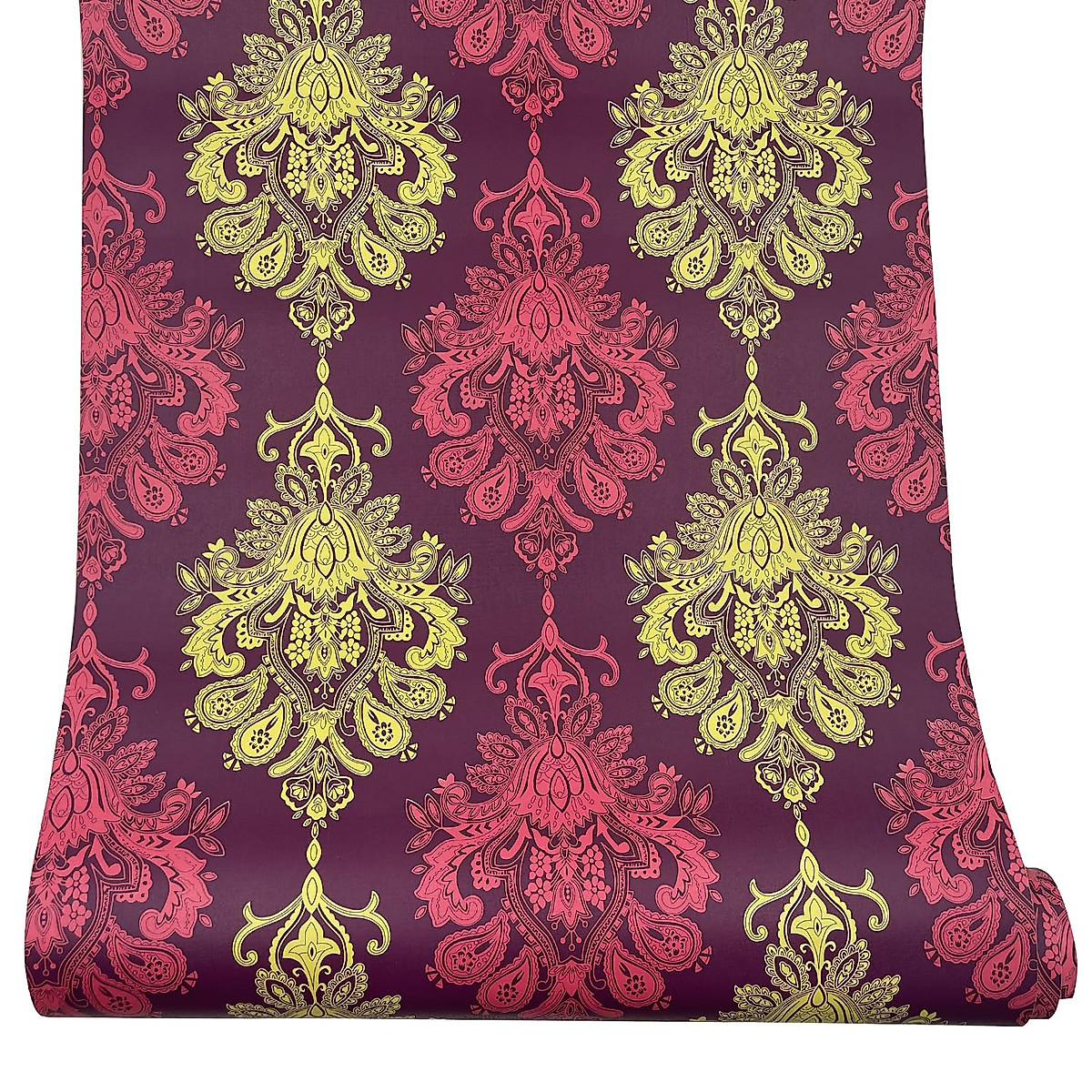 SimpleLife4U Luxury Purple Damask Removable PVC Shelf Drawer Liner Home Decor 17x118 Inch