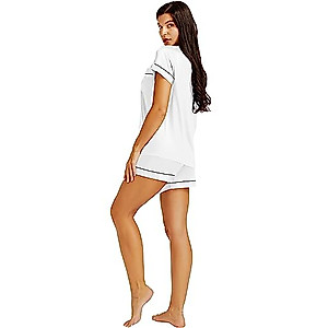 Lonxu Womens Satin Pajamas Set White S