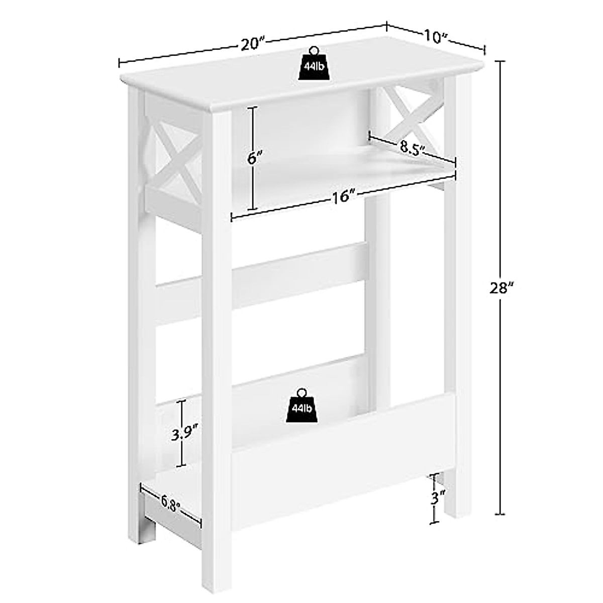 Yaheetech Small Side Table with Storage Shelf, 3-Tier Slim End Table with Magazine Rack, X Shaped Magazine Table for Living Room Home Office Balcony Small Spaces, 20? L � 10? W � 28? H, White
