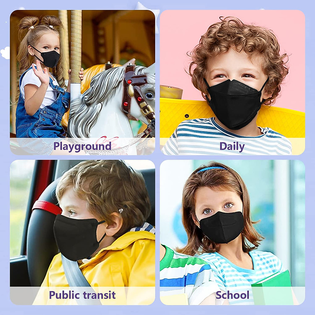 YUIKIO Kids KN95 Masks for Children 30 Packs, 5 Layers Breathable KN95 mask for kids Disposable Kids Face Masks With Adjustable Buckle for Boys Girls(Black)