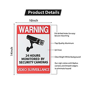 Thten 24 Hour Video Surveillance Sign, 14"×10" Security Camera Sign Warning for CCTV Recording System,Indoor Or Outdoor Use for Home Yard Business 2 Pack