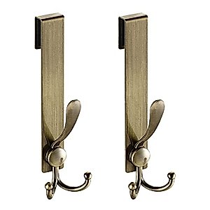 Flybath Shower Glass Door Hooks 2 Pack 304 Stainless Steel Antique Extended Robe Towel Hook Rack Over Glass Door Hooks Frameless Drilling-Free Hanger for Bathroom, Brushed Bronze