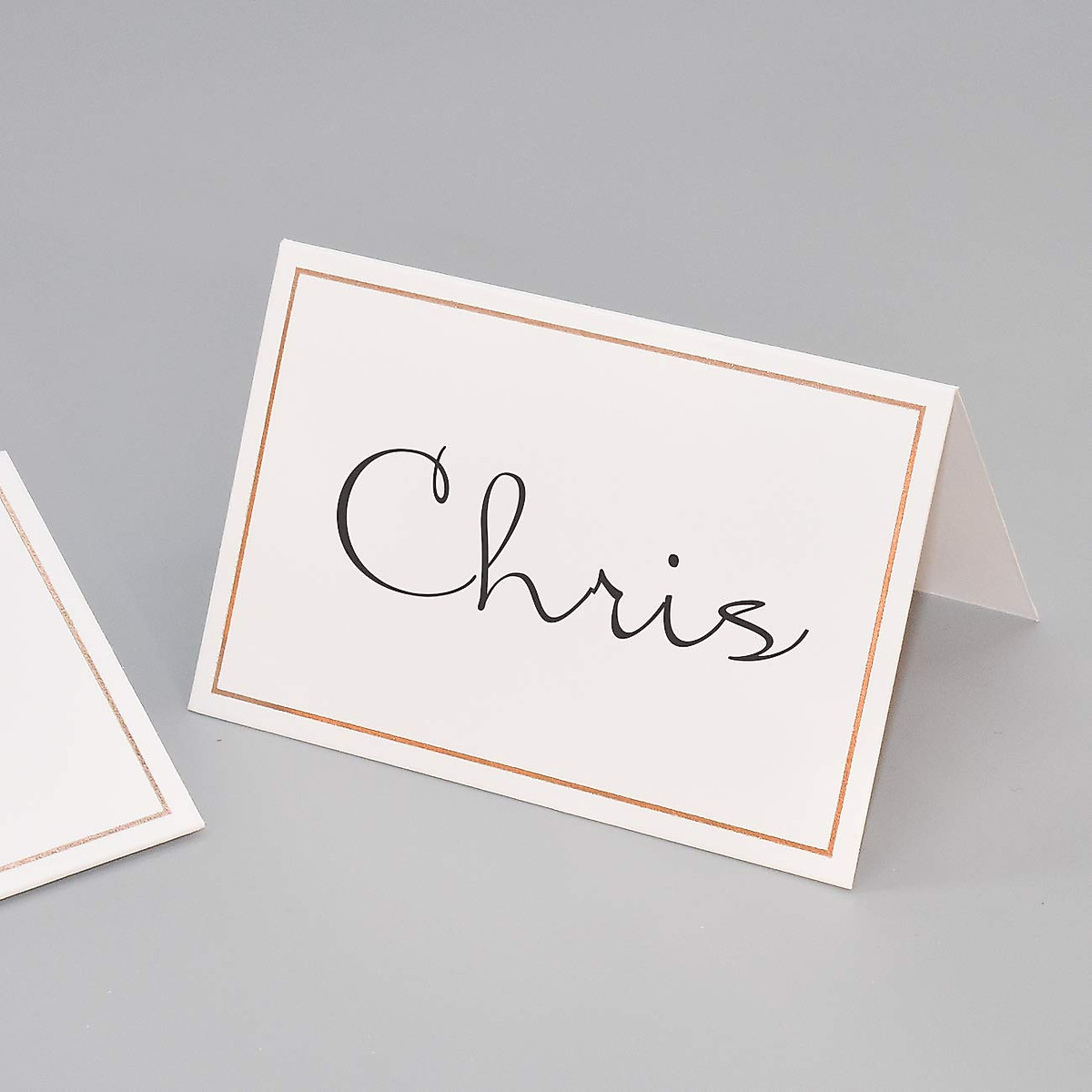 AZAZA 50 Pcs Place Cards with Rose Gold Foil Border - Table Tent Cards Seating Place Cards for Weddings Banquets Dinner Parties 2.5" x 3.75" (Rose Gold - Border)