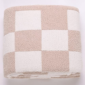 WESHIONGOO Throw Blankets Checkered Blanket Checkerboard Throw Blanket Chessboard Gingham Blanket Shaggy Cozy Reversible Decorfor Couch Bed Sofa (Light Khaki, 50"×60“)