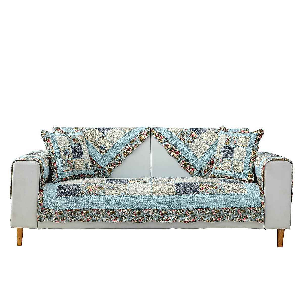 vctops Boho Cotton Patchwork Sofa/Couch Covers Sectional Couch Covers Anti-Slip Sofa Slipcover for Dogs Cats Pet Love Seat Recliner Leather L Shaped, Armrest Backrest Cover (Blue,43"x43")